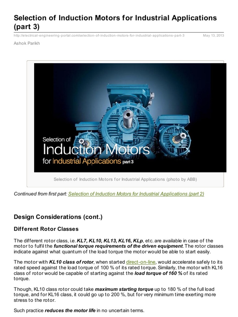 Selection of Induction Motors Factors for Industrial Applications | PDF ...