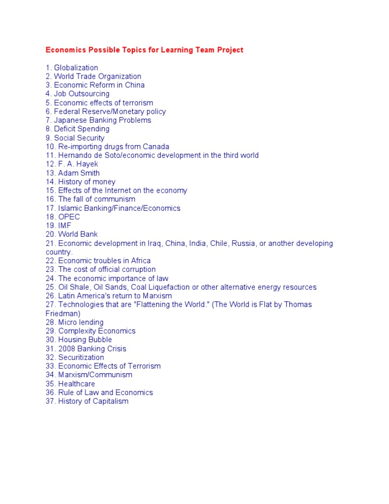 Economics Topics for Team Projects | PDF