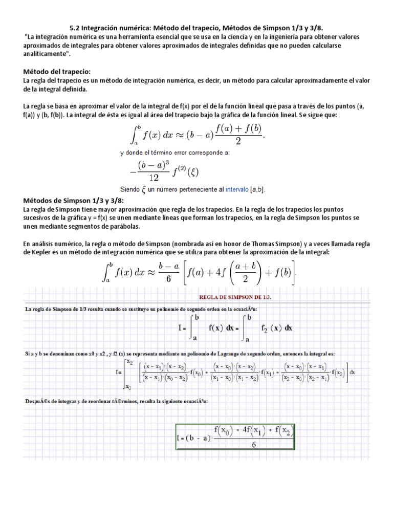 Metodo Del Trapecio y Simpson PDF | PDF