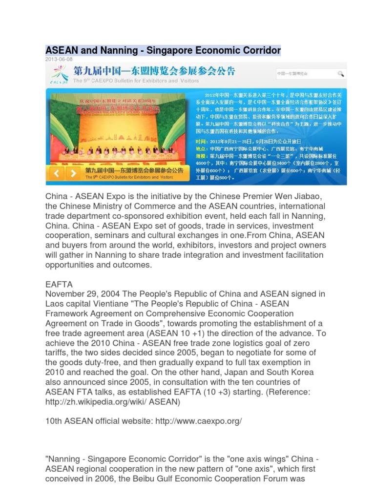 ASEAN and Nanning - Singapore Economic Corridor | PDF | Association Of ...