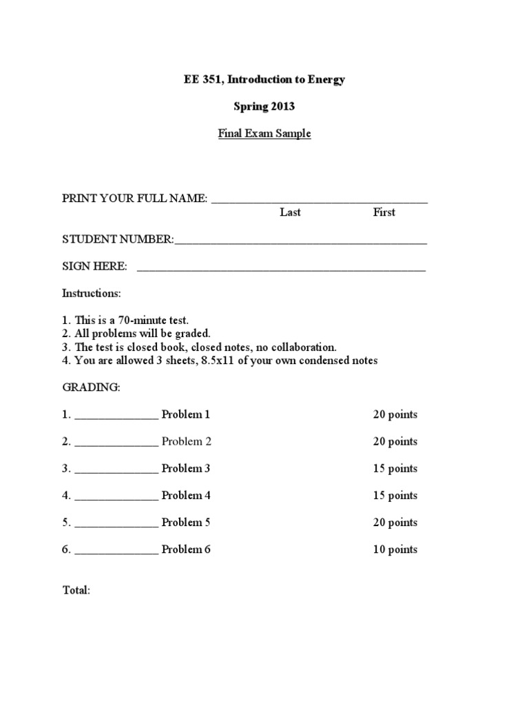 EE 351, Introduction To Energy Spring 2013 | PDF | Ac Power ...
