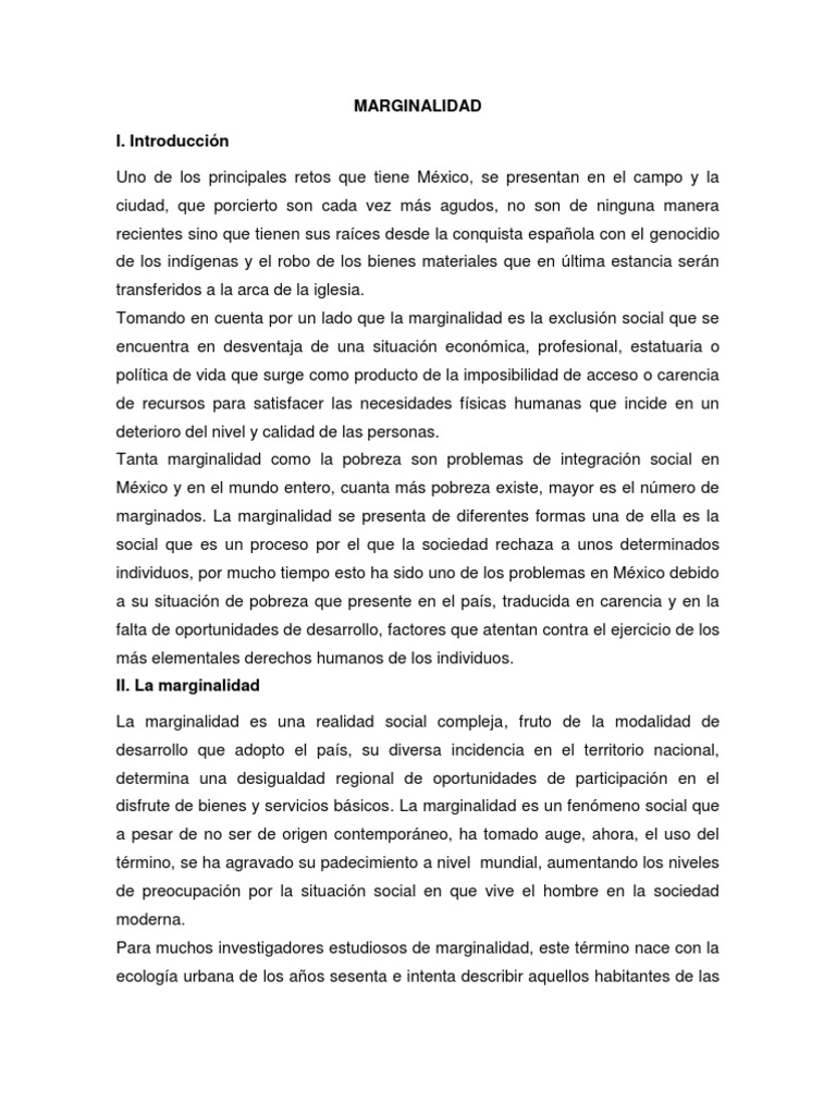 MARGINALIDAD | PDF | Exclusión social | Pobreza