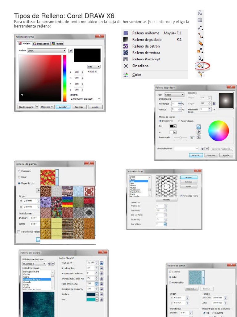 Tipos de relleno en CorelDRAW X6: texturas y PostScript | PDF | Color | Informática y tecnología ...