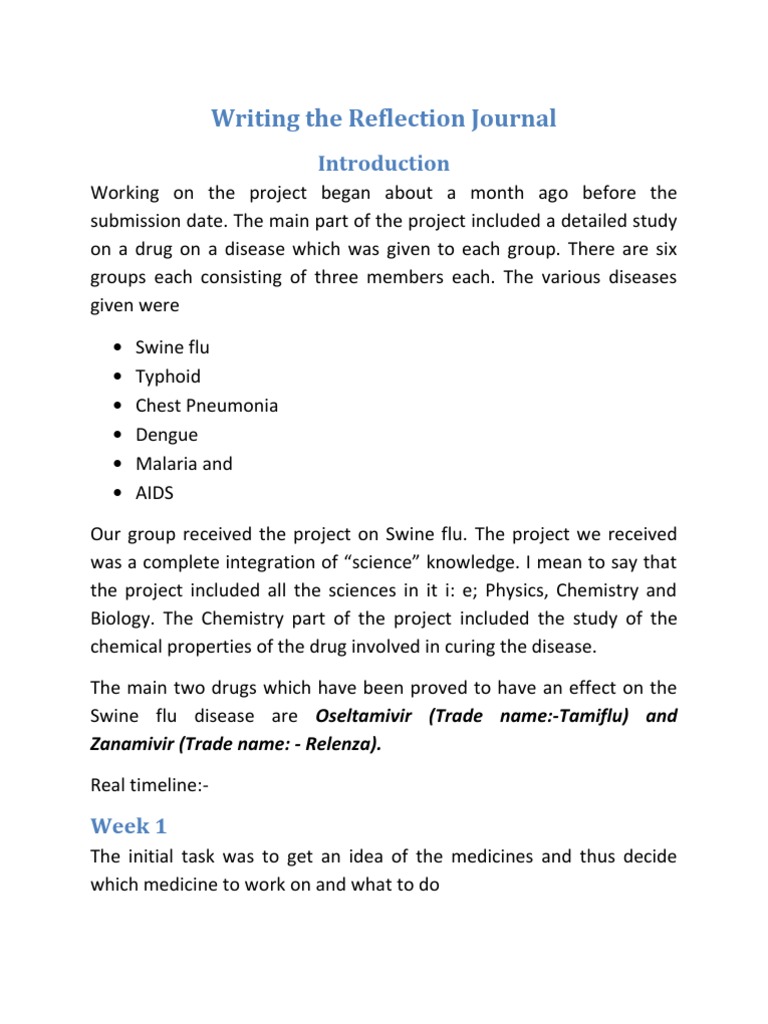 Swine Flu Project Reflection Journal | PDF | Wellness | Medical