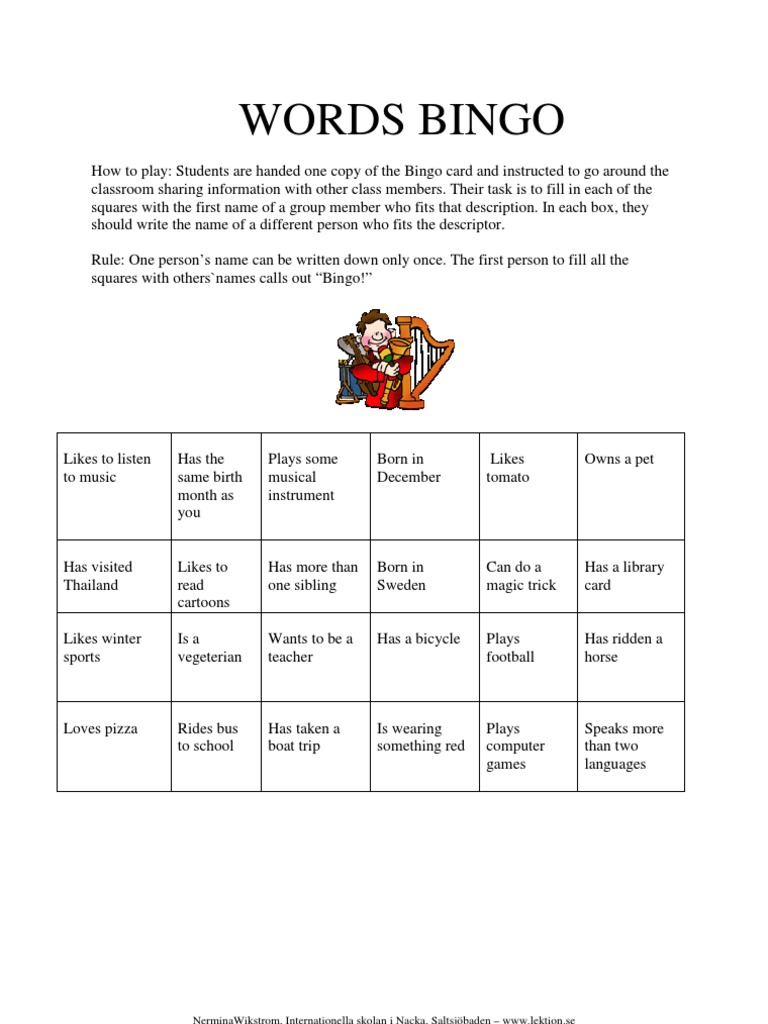 Classroom Words Bingo Activity | PDF