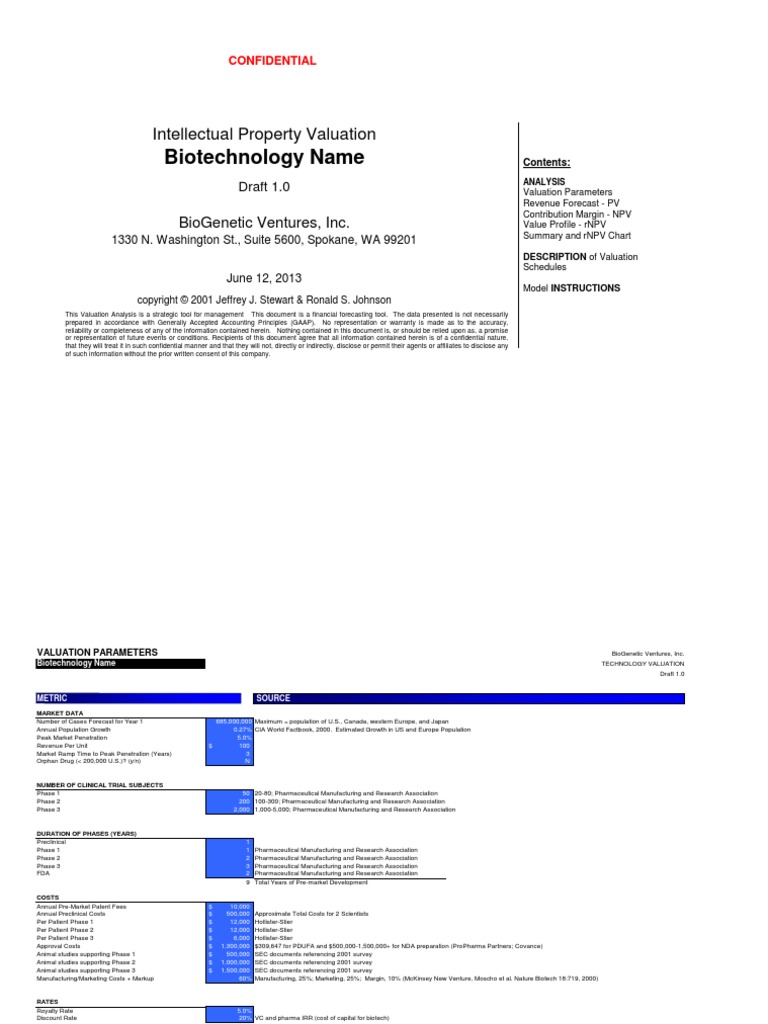 Biotech Valuation Model | PDF | Net Present Value | Valuation (Finance)