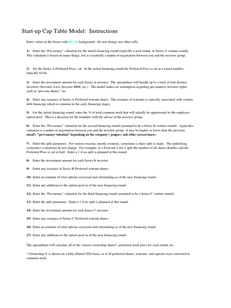 Dilution Calculator Cap Table Model | PDF | Finance & Money Management