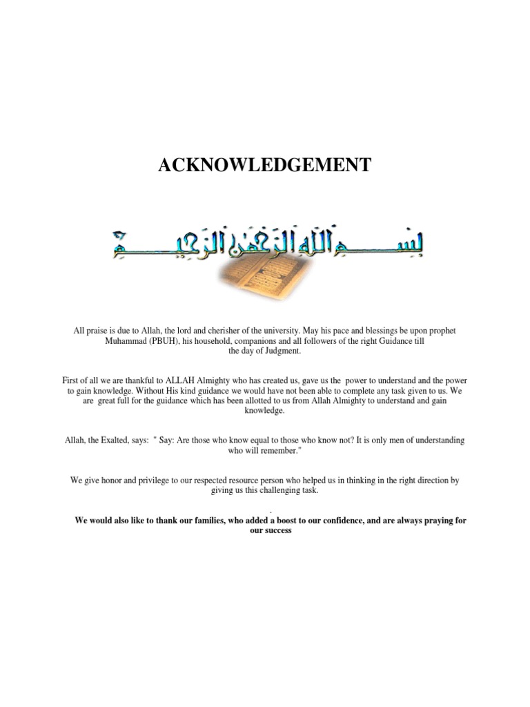 An Acknowledgement of Praise for Allah and Thanks to Those Who Helped ...