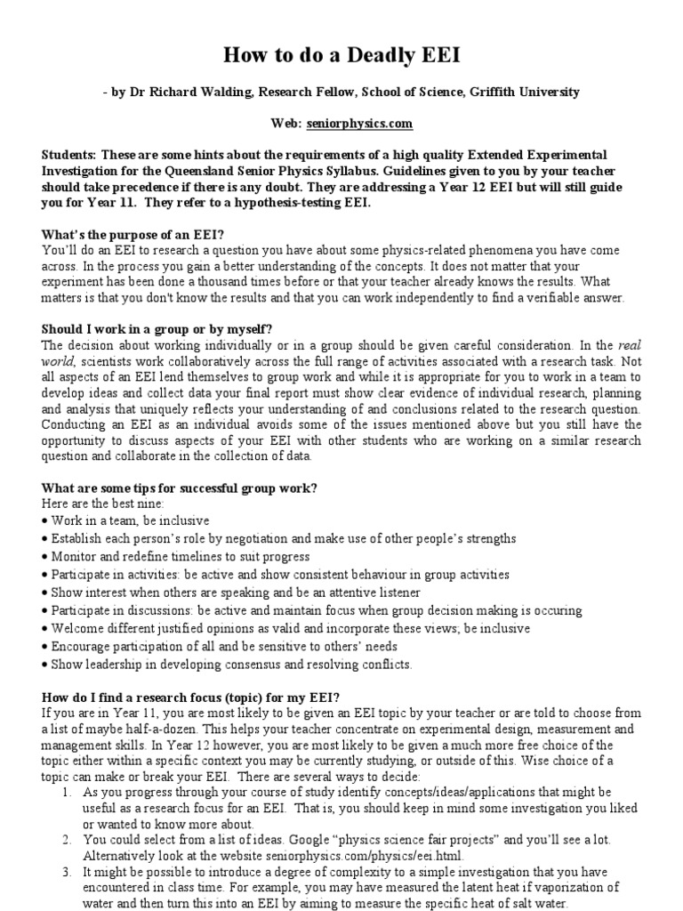 How To Write A Deadly EEI | PDF | Hypothesis | Experiment