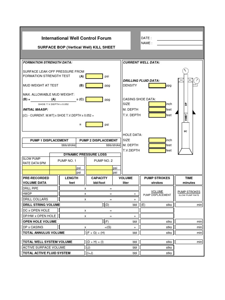Kill Sheet (Vertical Wells) | PDF | Computers | Technology & Engineering