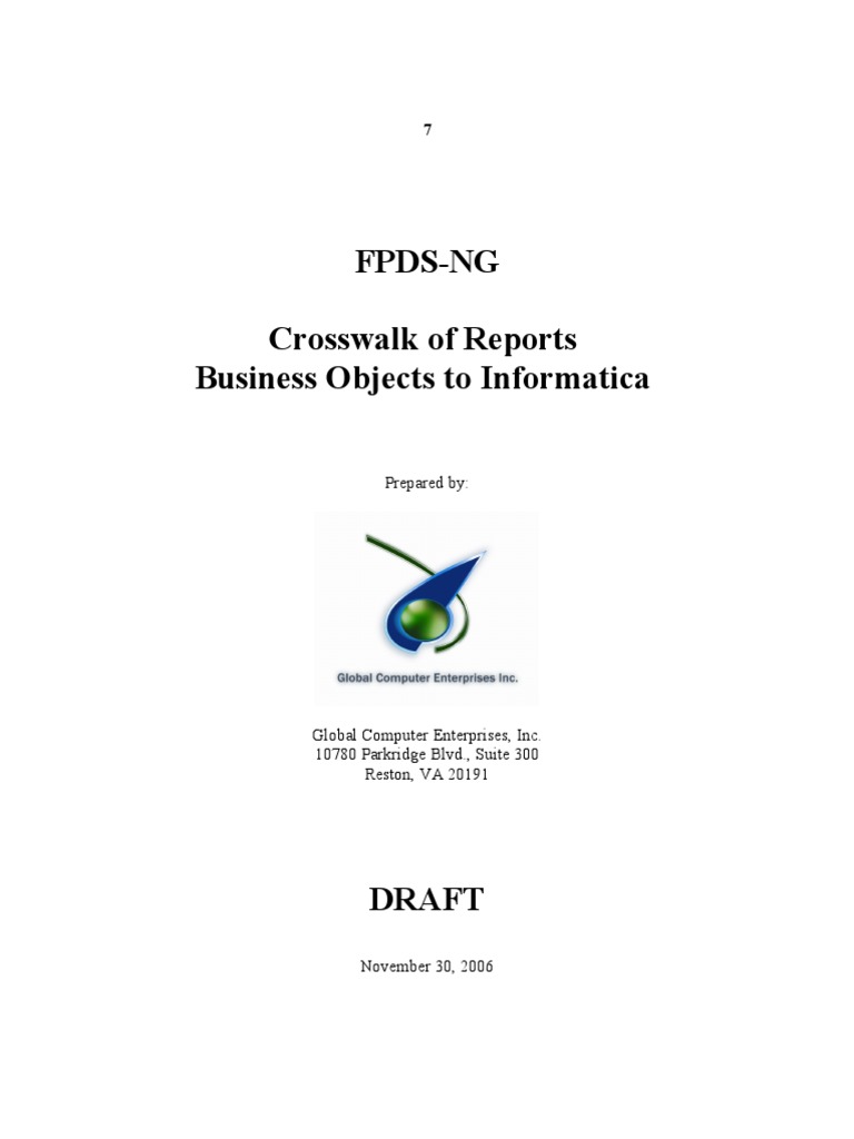 FPDS-NG Crosswalk of Reports Business Objects To Informatica | PDF ...