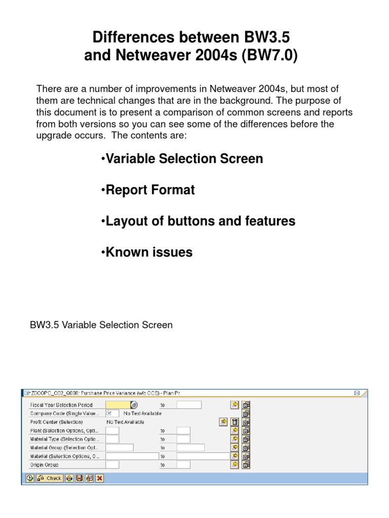 Differences Between BW3.5 and Netweaver 2004s (BW7.0) | PDF ...