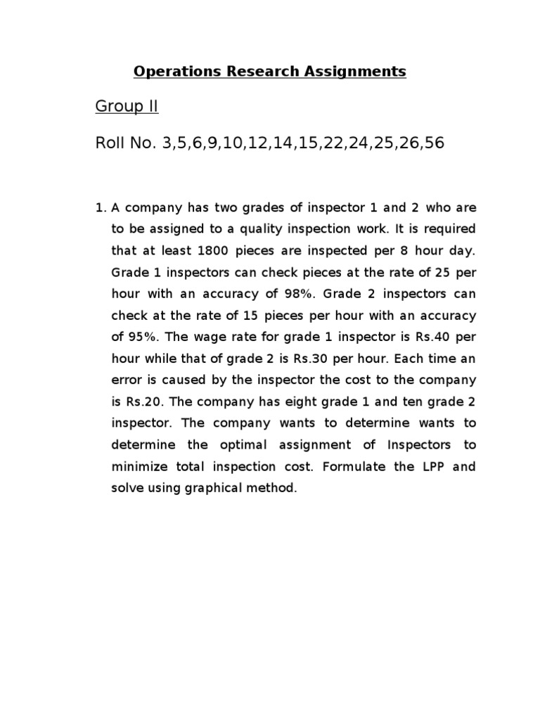 Operation Research Assignment | PDF | Tire | Economics