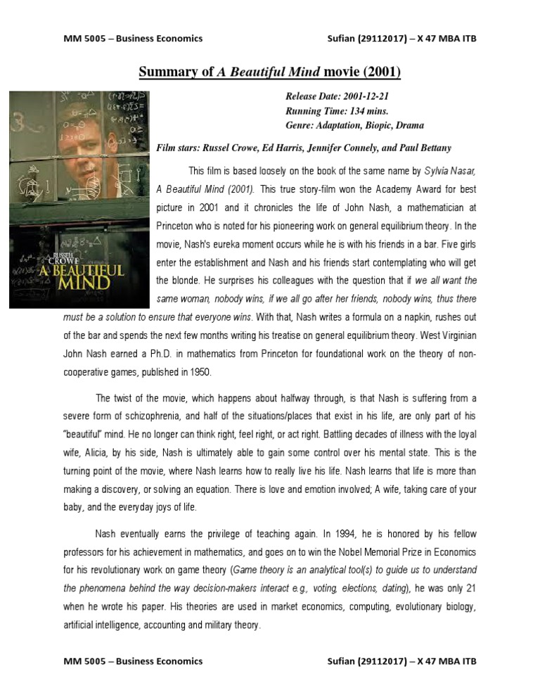 Summary of A Beautiful Mind Movie | PDF | Psychological Concepts | Science