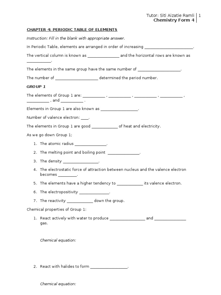 Chemistry Form 4: Periodic Table Guide | PDF | Chemistry | Chemical ...