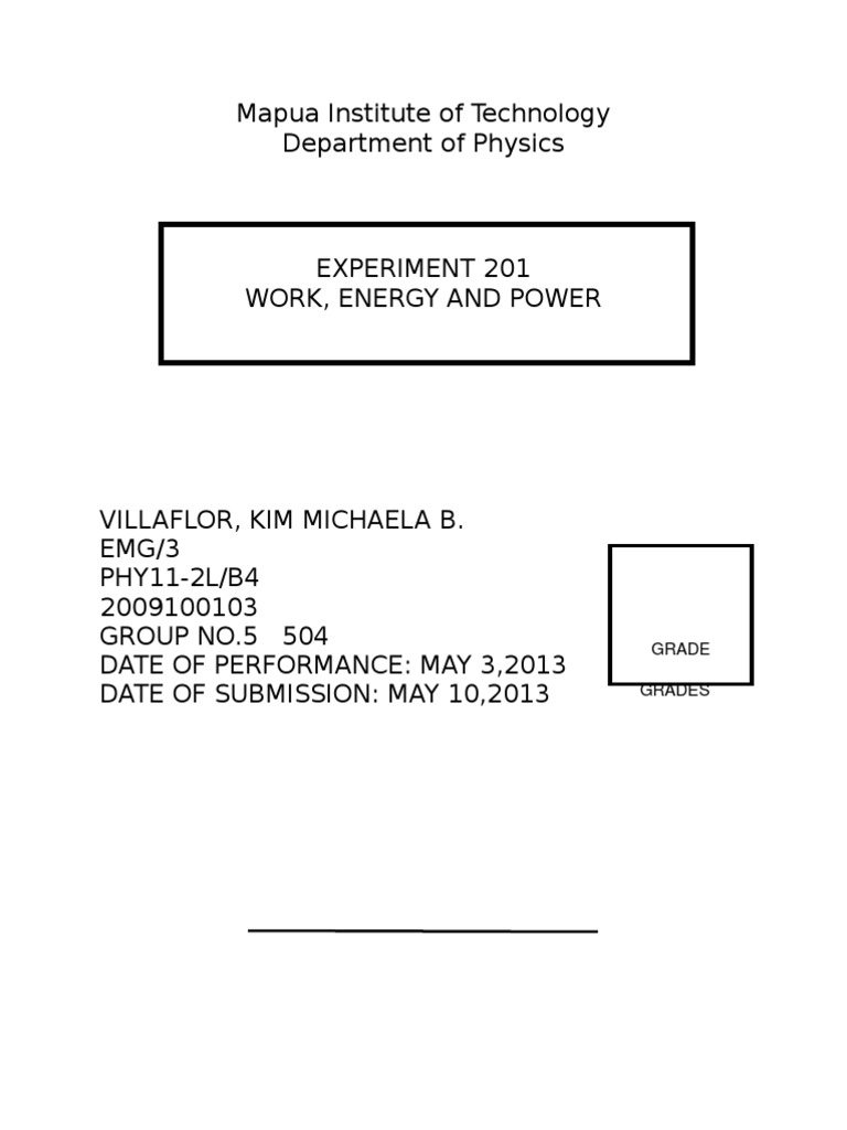 Mapua Institute of Technology Department of Physics: Grade Grades | PDF ...