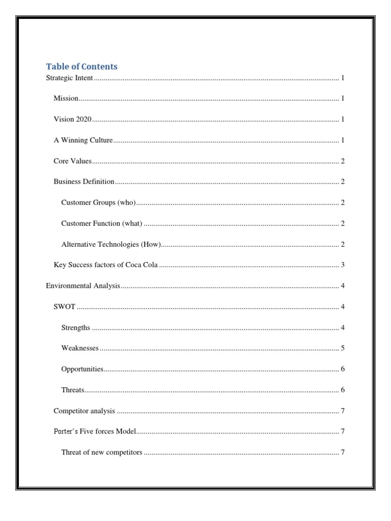 Coca Cola Strategic Plan | PDF | Coca Cola | Pepsi Co