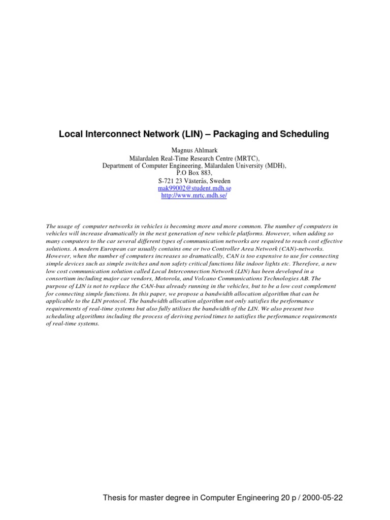 Local Interconnect Network (LIN) - Packaging and Scheduling | PDF ...