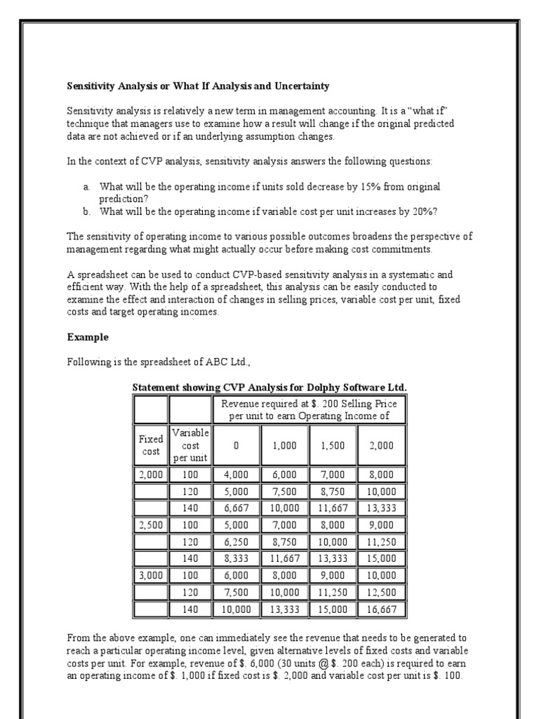 Sensitive Analysis | PDF | Profit (Accounting) | Marginal Cost