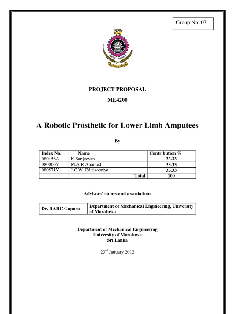 Project Proposal-Robotic Prostheticdocx | PDF | Prosthesis | Robotics