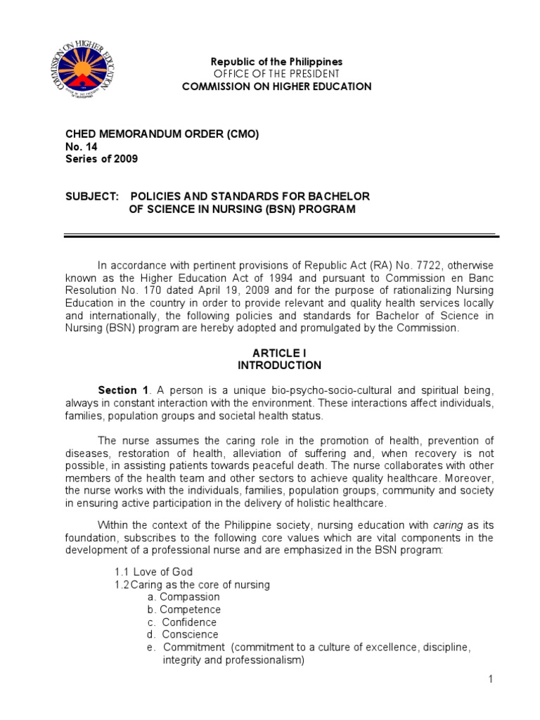 Ched Memorandum Order (Cmo) No. 14 Series of 2009: Republic of the ...