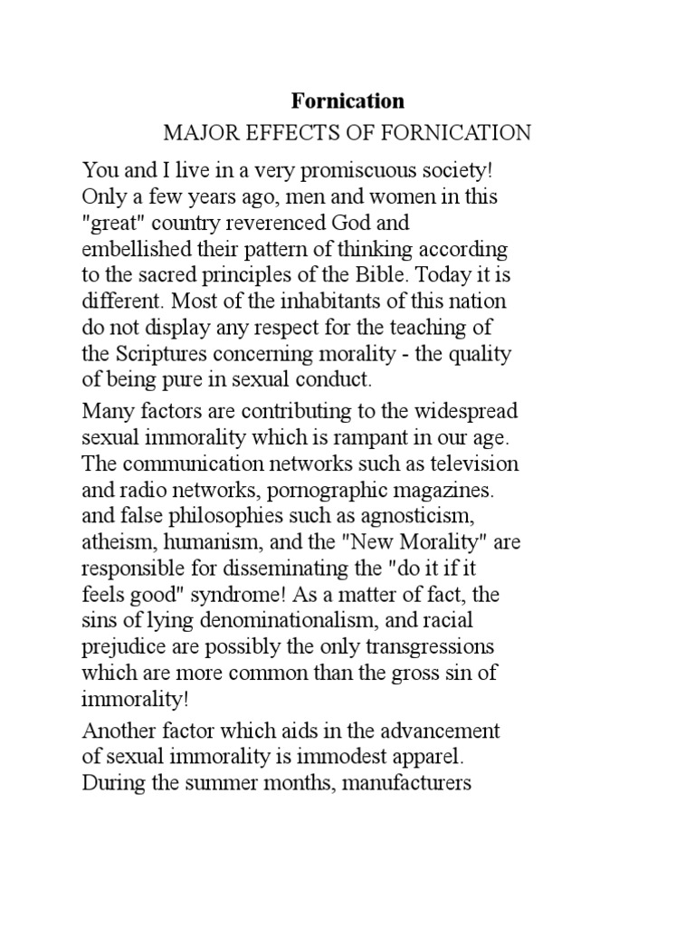 Fornication Major Effects - RFT | PDF | Marriage | Prostitution