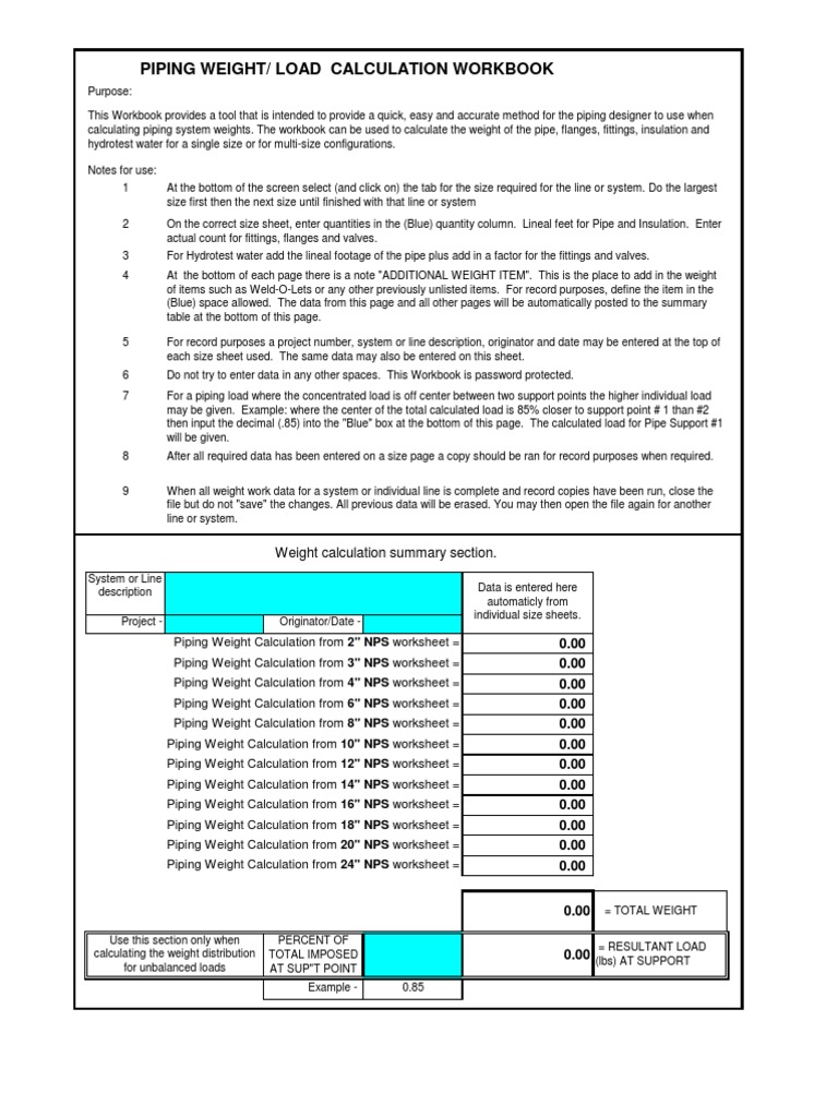 Piping Weight Calculation Workbook | PDF | Pipe (Fluid Conveyance ...