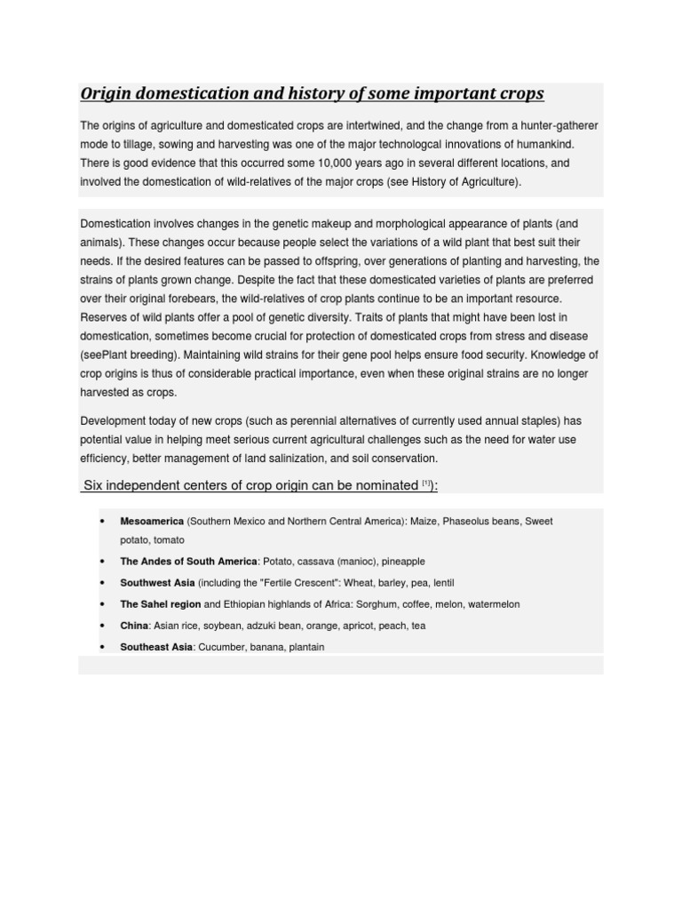 History and Origin of Domesticated Crops | PDF | Cereals | Agriculture
