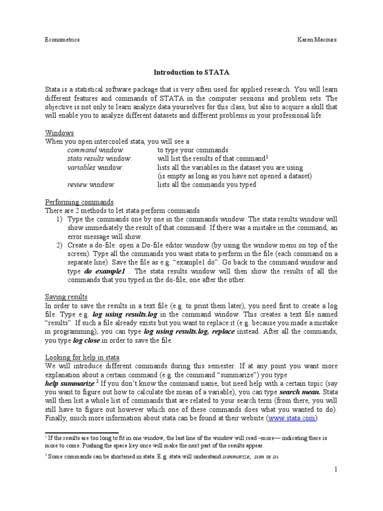 Command Window: Stata Results Window: Variables Window: Review Window | Download Free PDF ...