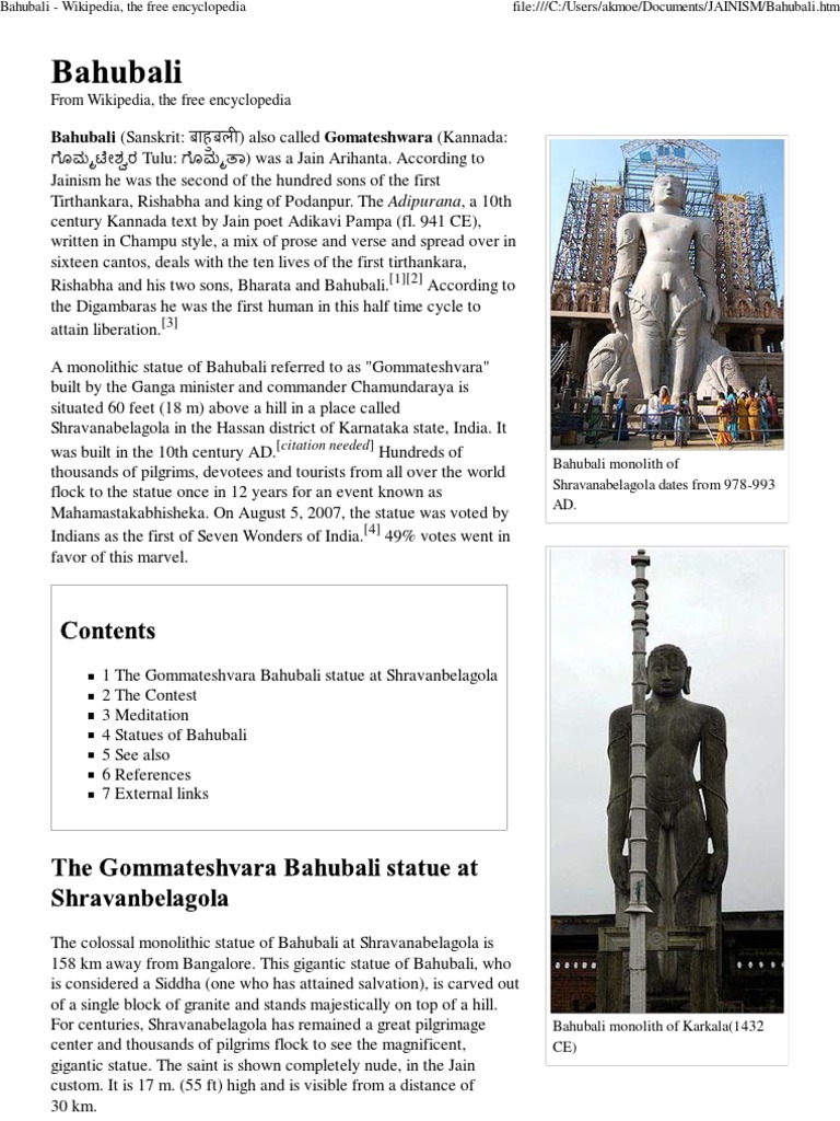 Bahubali - Wikipedia, The Free Encyclopedia | PDF | Indian Religions ...
