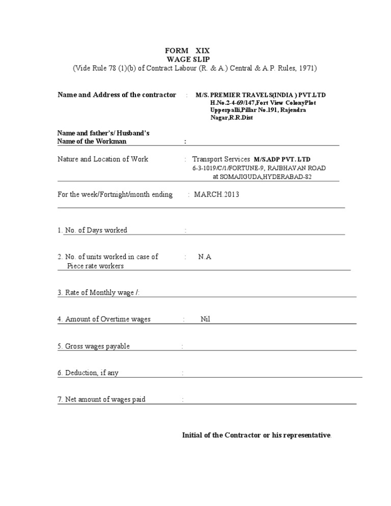 Form Xix Wage Slip | PDF | Wages And Salaries | Capitalism