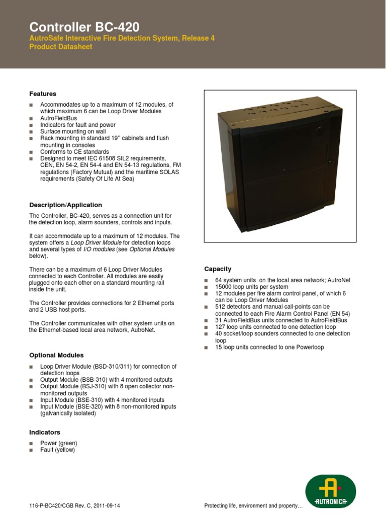 Controller Bc-420: Autrosafe Interactive Fire Detection System, Release ...