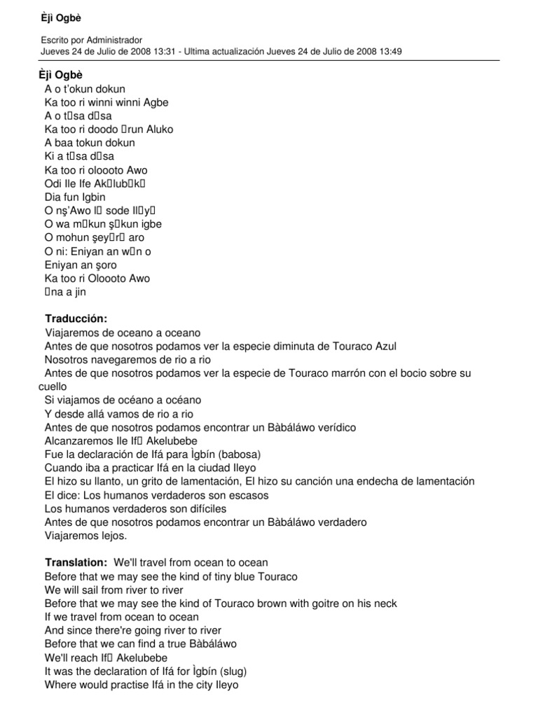 Eji-Ogbe Rezo Yoruba PDF | PDF