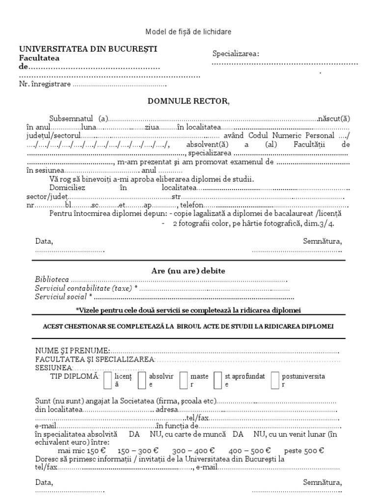 Fisa de Lichidare FJSC Licenta | PDF