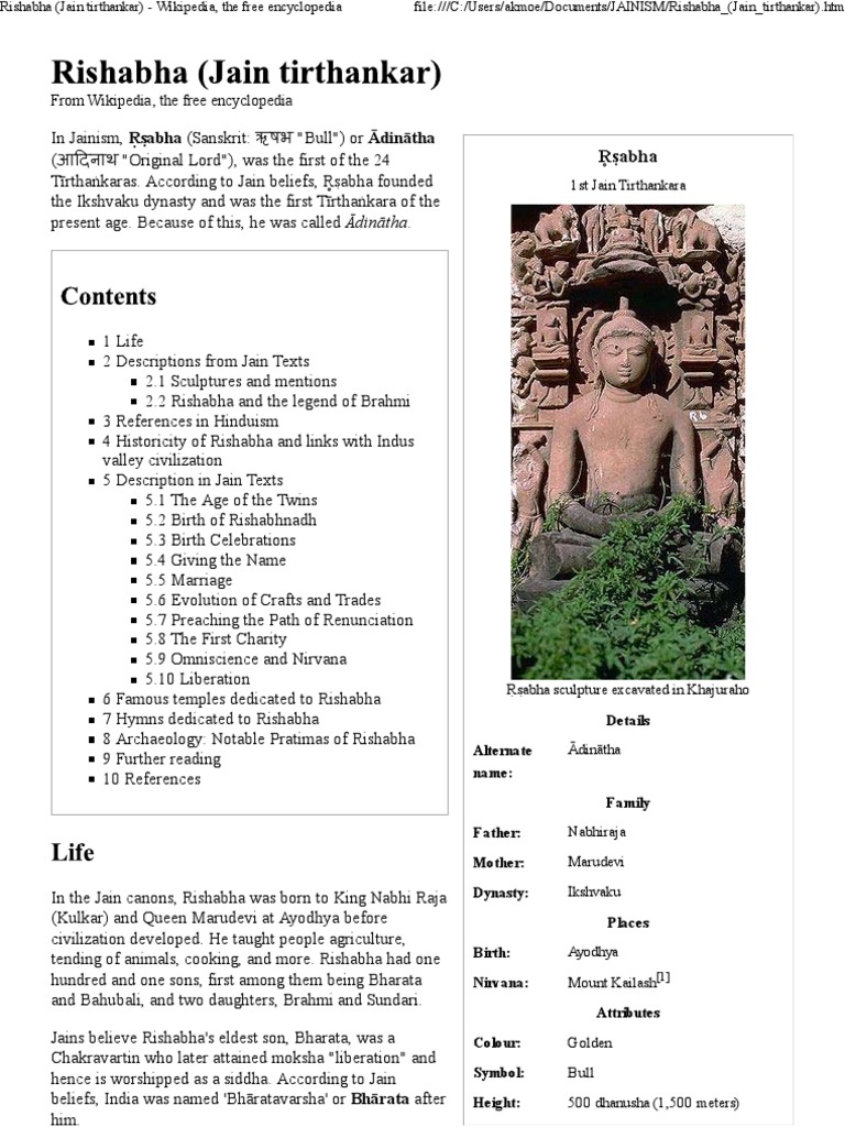 Rishabha (Jain Tirthankar) - Wikipedia, The Free Encyclopedia | PDF ...