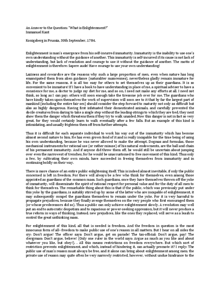 Kant, Immanuel - Was Ist Aufklarung | PDF | Age Of Enlightenment | Science