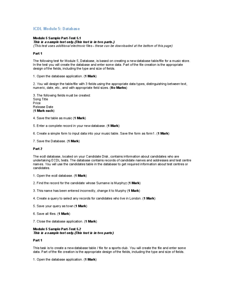 Icdl Module 5 | PDF | Databases | Computer File