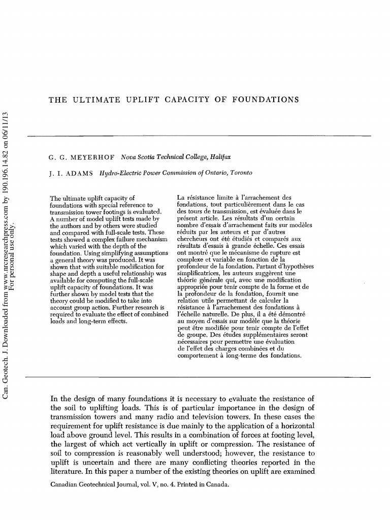 The Ultimate Uplift Capacity of Foundations | PDF | Geotechnical ...