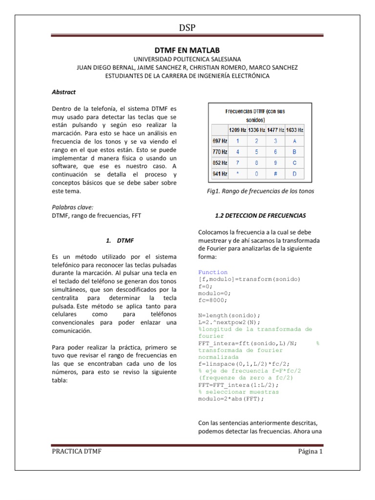 DTMF in Matlab | PDF