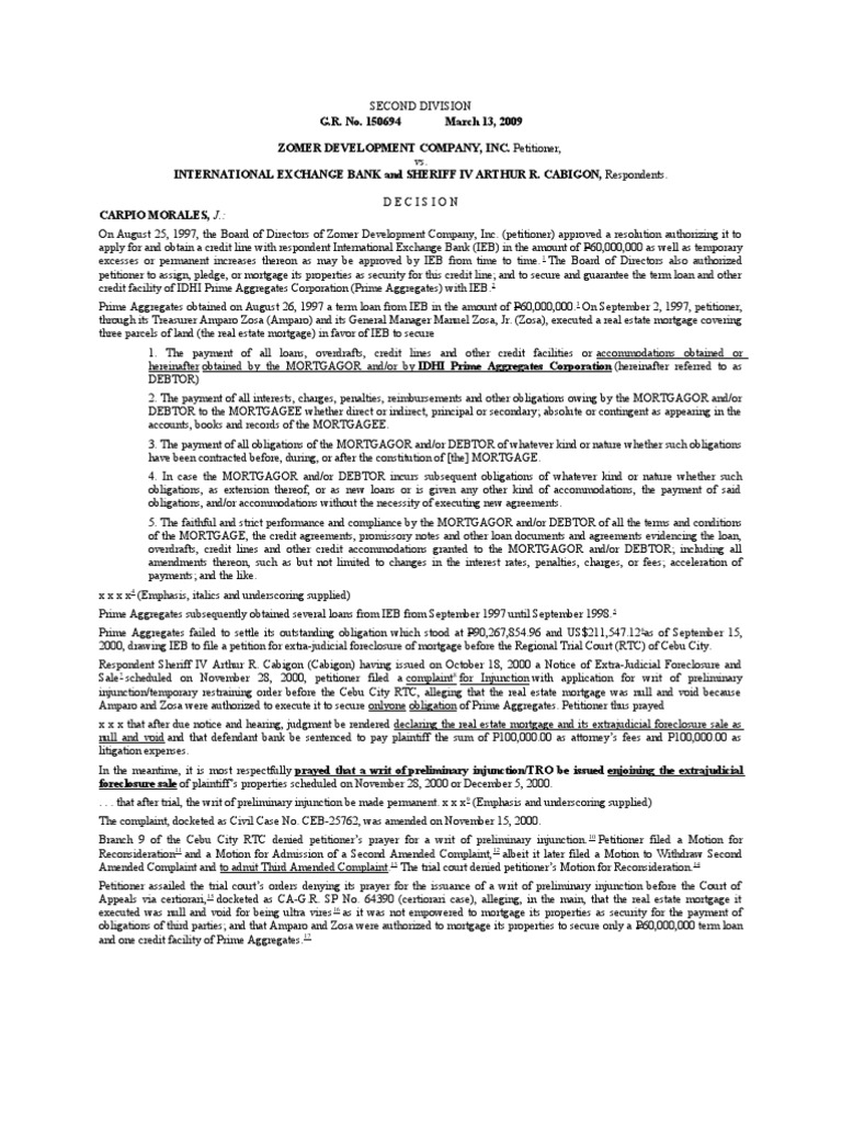 Zomer Development Company v. International Exchange Bank | PDF ...