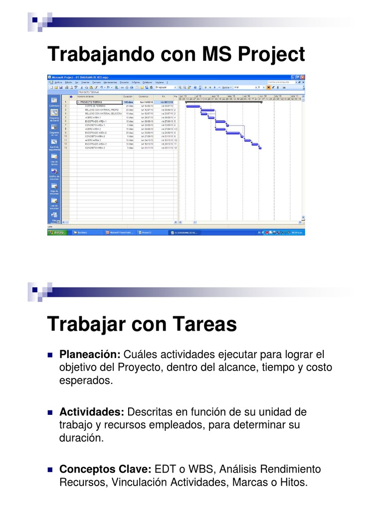 Uso de MS Project 2007 en Tareas | PDF | Calendario | Microsoft Excel