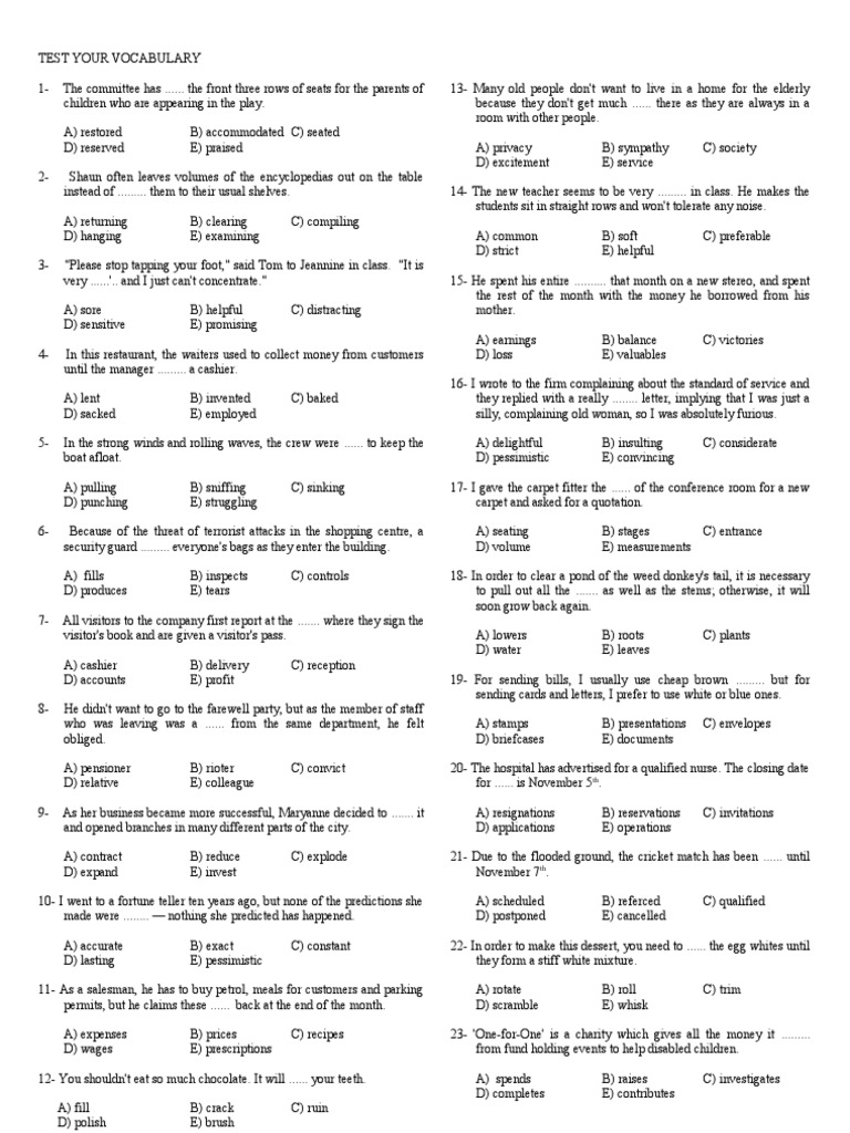 Vocabulary Test with Answers | PDF | Art
