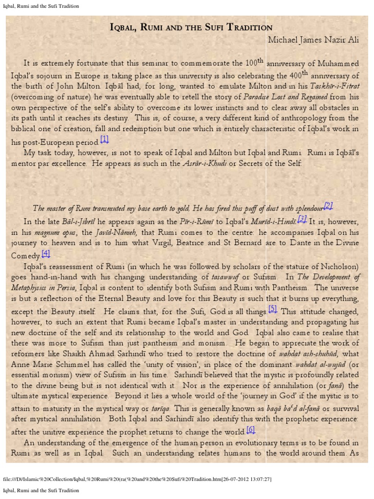 Iqbal, Rumi (Ra) and The Sufi Tradition | PDF | Sufism | Rumi