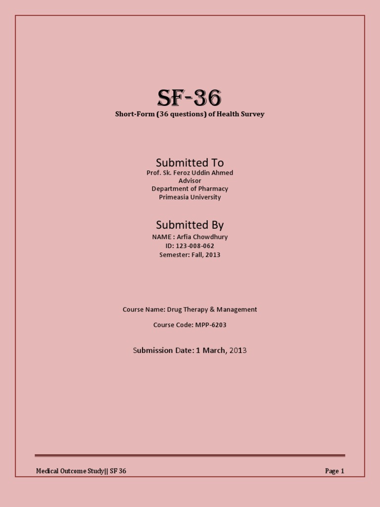 Medical Outcome Study - Short Form (SF-36) | PDF | Survey Methodology ...