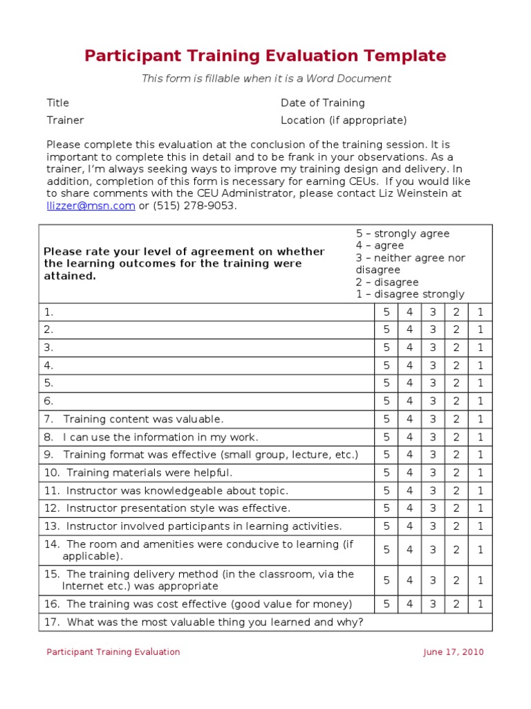 Participant Training Evaluation Form | PDF | Career & Growth