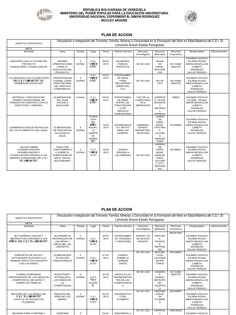 Plan de Accion Servicio Comunitario | PDF