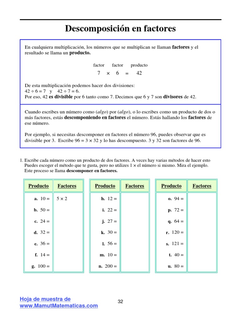 Multiplicacion Division 3 Descomposicion Factores | PDF | Crecimiento ...