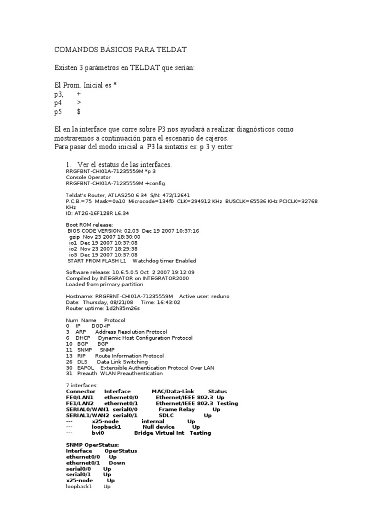 Comandos B Sicos para Teldat | PDF