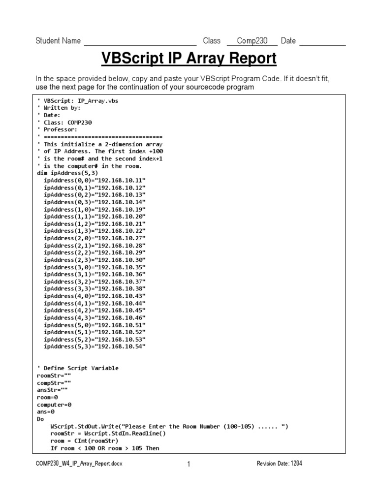 COMP230 W4 IP Array Ereport | PDF | System Software | Computing Platforms