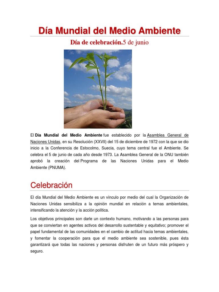 Día Mundial Del Medio Ambiente | PDF | Entorno natural | Politica Ambiental